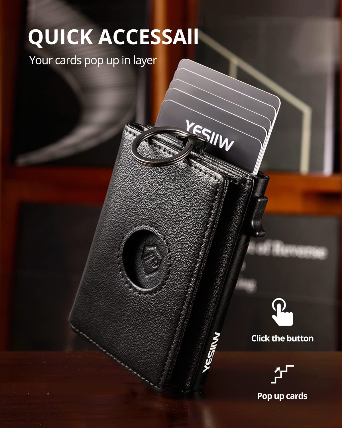 YESIIW Airtag Wallet For Men - Multifunctional Wallet Leather Card Holder With Keychain, Protection Up To 10 Cards Card Case
