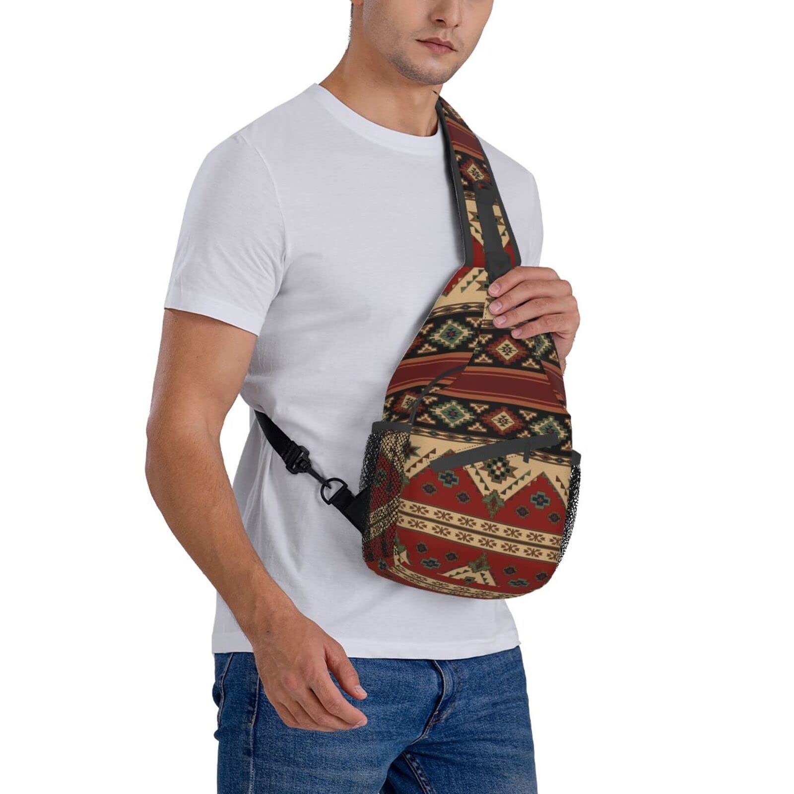ZREXUO Native American Sling Backpack,Casual Crossbody Backpack Sling Bag Chest Daypack for Men Women Sport
