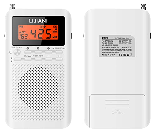 NOAA Weather AM FM Radio Portable Battery Operated by 2 AA Batteries with Stereo Earphone, LCD Display Digital Alarm Clock Sleep Timer,Best Reception,Built in Speaker Best Sound Quality(Black)