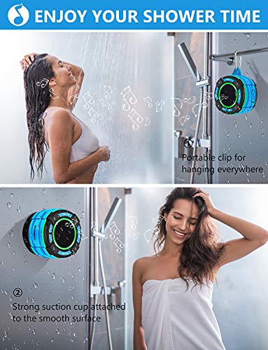 BassPal Bluetooth Speaker IPX7 Waterproof Shower Speakers Bluetooth Wireless Shower Radio with 10W 15 Hours Playtime, TWS, Loud Stereo Sound for Shower Hiking Camping (Blue)