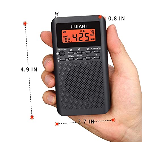 NOAA Weather AM FM Radio Portable Battery Operated by 2 AA Batteries with Stereo Earphone, LCD Display Digital Alarm Clock Sleep Timer,Best Reception,Built in Speaker Best Sound Quality(Black)