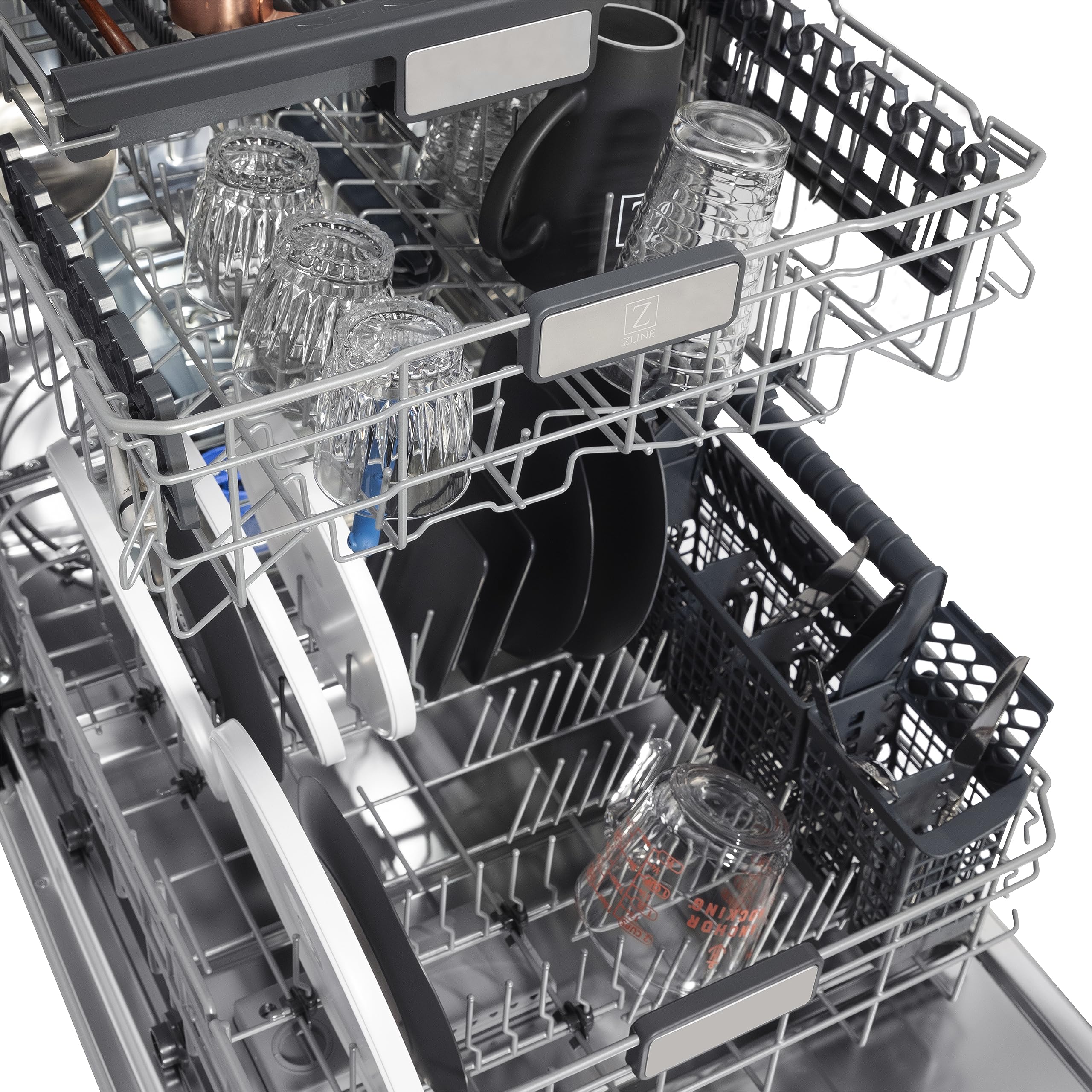 ZLINE Autograph Edition 24" 3rd Rack Top Touch Control Tall Tub Dishwasher in White Matte with Champagne Bronze Handle, 51dBa (DWMTZ-WM-24-CB)