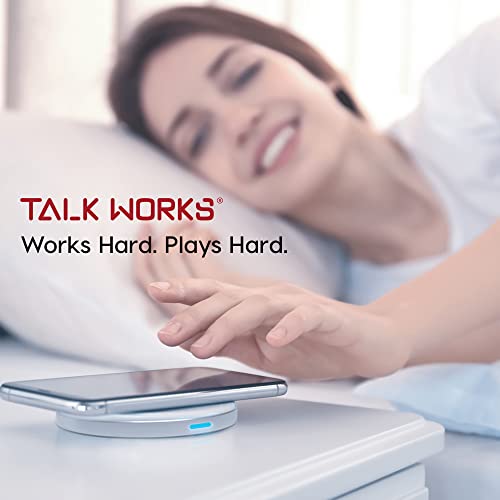 TALK WORKS 5W Wireless Charging Pad Compatible w/ iPhone 13/Pro/Pro Max, 14/Plus/Pro/Pro Max, 12, 11, XR, XS, X, 8, Samsung S22, S21, S20, S10, S9, S8 - Qi Certified Fast Charger w/USB Adapter (White)