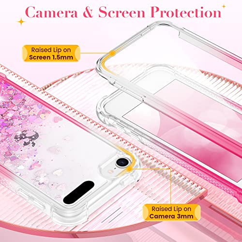 iPod Touch 7 6 5 Case, Ruky iPod Touch 7th 6th 5th Generation Full Body Glitter Case for Girls with Built in Screen Protector Shockproof Protective Girls Case (Gradient Pink)