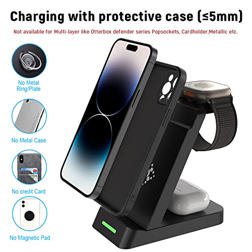 Wireless Charging Station for Apple Products 3 in 1 Wireless Charger Stand Compatible with Apple Watch Ultra 8 7 SE 6 5 4 AirPods Pro iPhone 14 13 12 11 Pro Max Multiple Devices Wireless Charger Dock