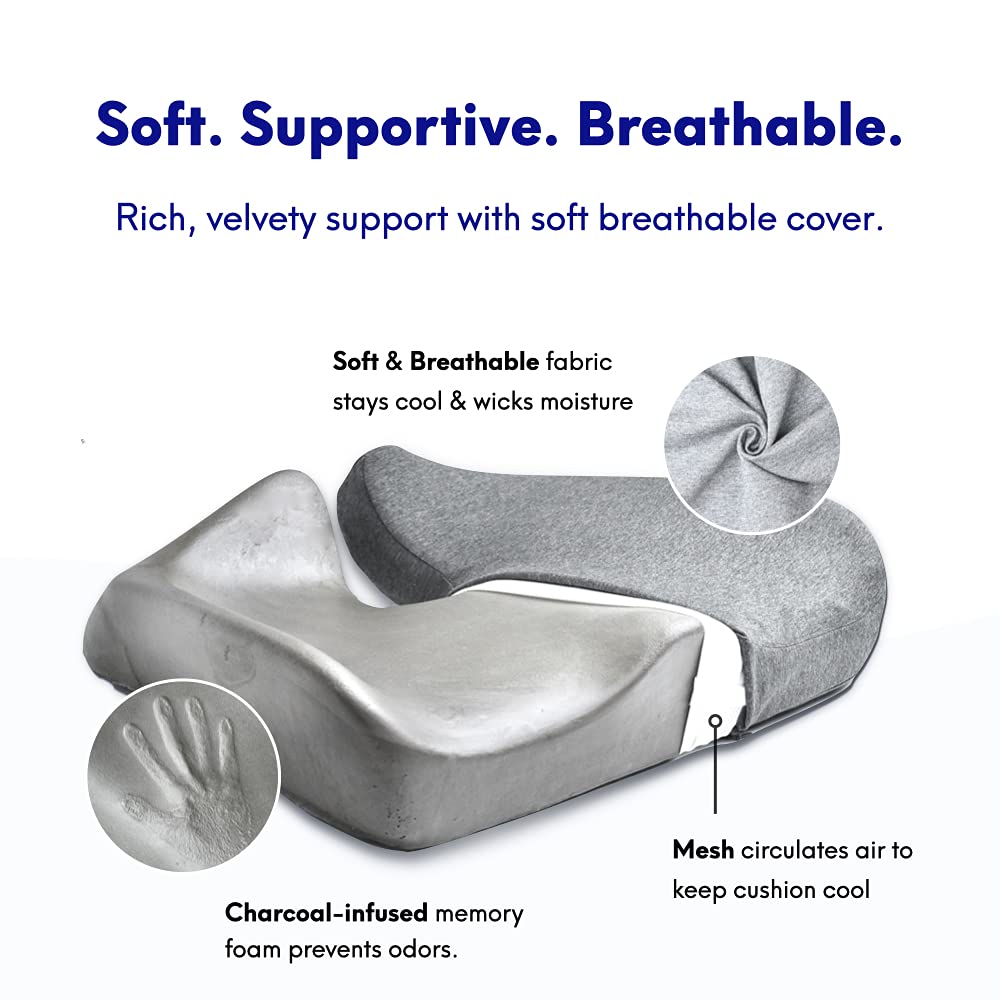 Cushion Lab Patented Pressure Relief Seat Cushion for Long Sitting Hours on Office & Home Chair - Extra-Dense Memory Foam for Soft Support. Car & Chair Pad for Hip, Tailbone, Coccyx, Sciatica - Black