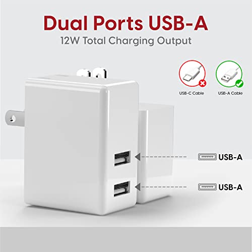 USB Wall Charger 12W/2.4A by TalkWorks - Dual Port Universal Cell Phone Charger Adapter For Apple iPhone, iPad, Nintendo Switch, Android for Samsung Galaxy, Bluetooth Speaker, Tablet - White