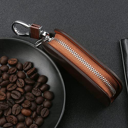 Payutou Leather Car Key Case Holder Leather Car Key Keychain Holder Metal Hook and Keyring Zipper Auto Car Key Chain (Brown)