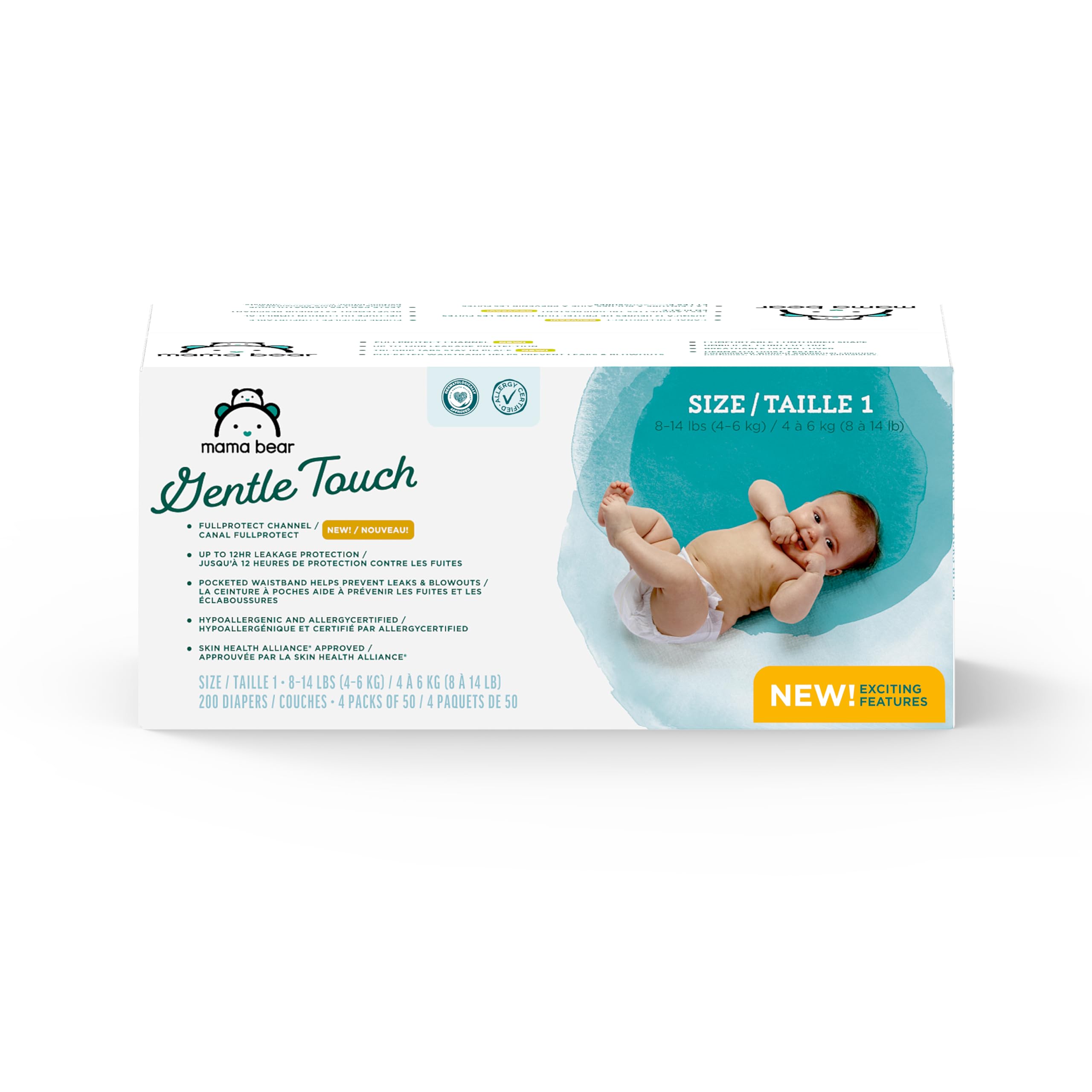 Amazon Brand - Mama Bear Gentle Touch Diapers, Hypoallergenic, Size 1, 196 Count (4 packs of 49)