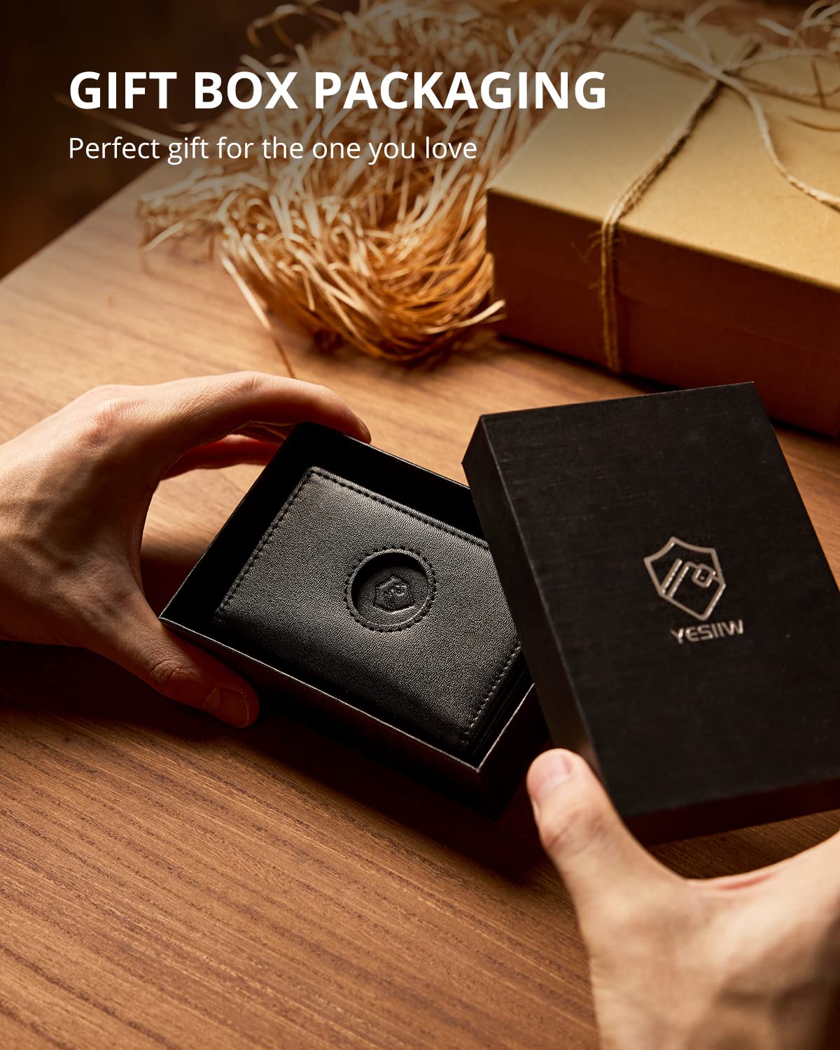 YESIIW Airtag Wallet For Men - Multifunctional Wallet Leather Card Holder With Keychain, Protection Up To 10 Cards Card Case