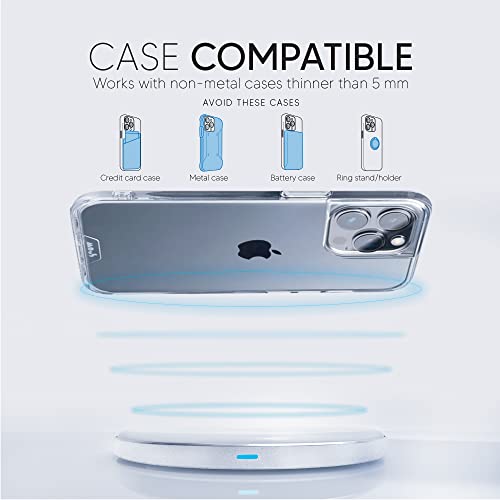 TALK WORKS 5W Wireless Charging Pad Compatible w/ iPhone 13/Pro/Pro Max, 14/Plus/Pro/Pro Max, 12, 11, XR, XS, X, 8, Samsung S22, S21, S20, S10, S9, S8 - Qi Certified Fast Charger w/USB Adapter (White)