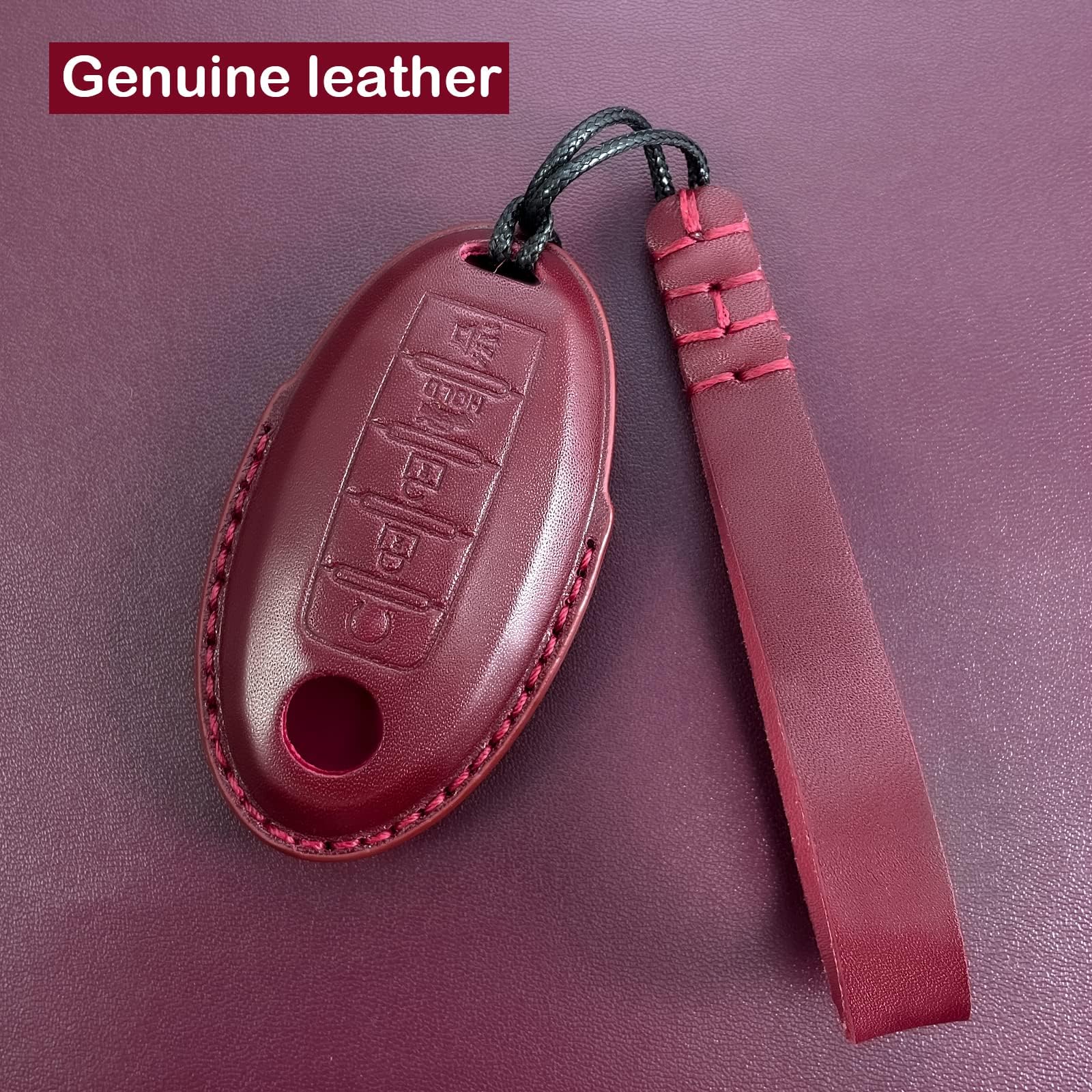 Yonmcfn Key fob Cover Genuine Leather with Keychain,Leather Key Case Protector,fit 5 Buttons Smart Remote Key(Pink)