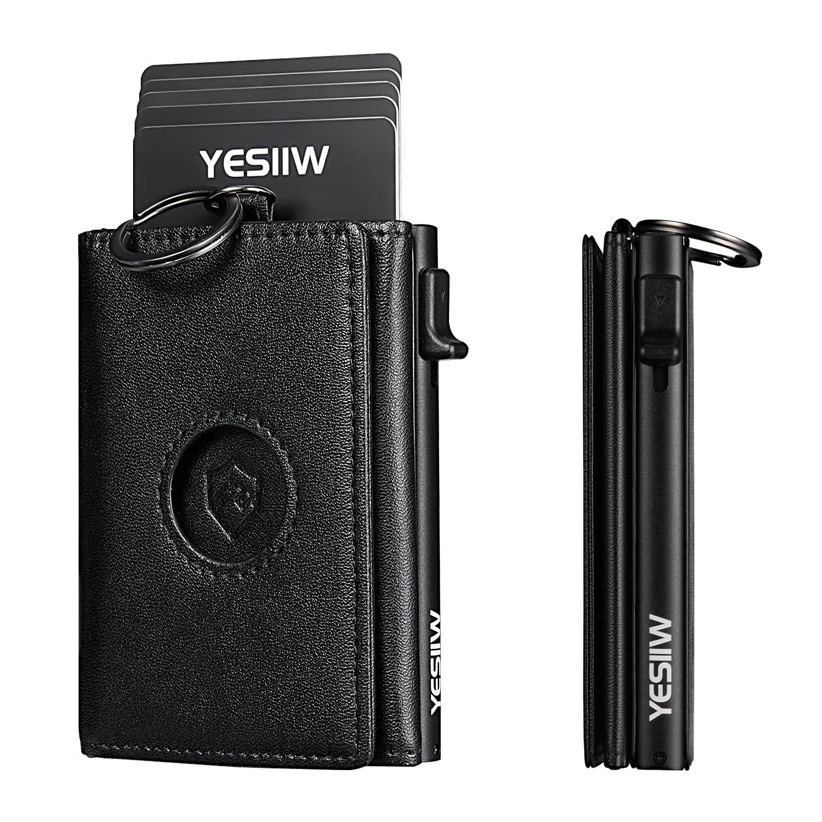 YESIIW Airtag Wallet For Men - Multifunctional Wallet Leather Card Holder With Keychain, Protection Up To 10 Cards Card Case