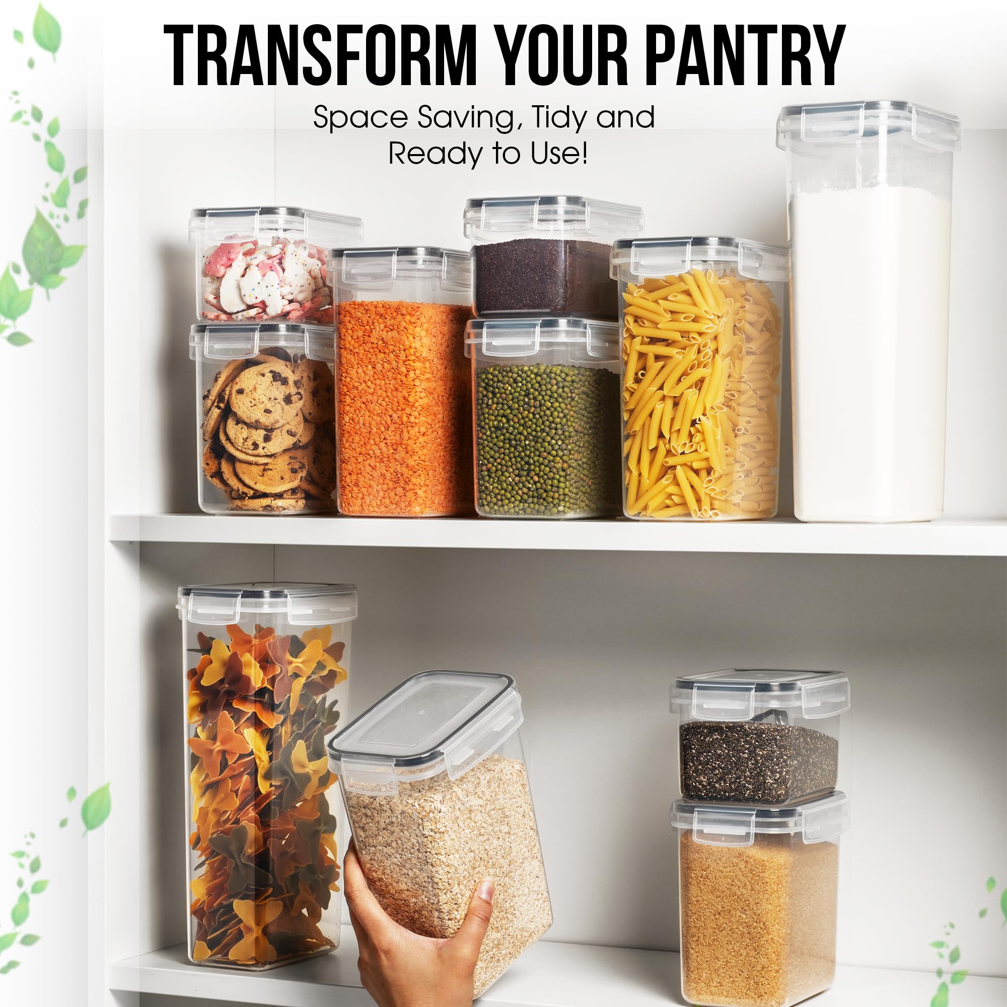 Airtight Food Storage Containers with Lids - 40 PC LARGE SIZE (20 Containers + 20 Lids) Kitchen & Pantry Organization - BPA Free Plastic Food Canister - Cereal, Rice, Flour and Sugar Containers