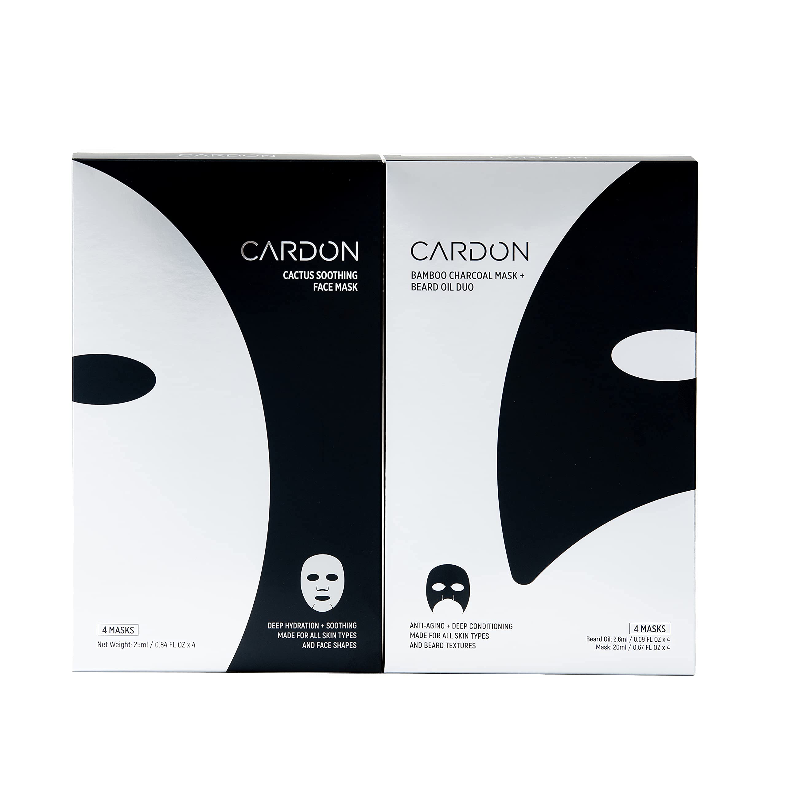 Cardon Signature Soothing Sheet Masks (4-Pack Each) | Korean Sheet Mask for Men and Women | Made with Cactus Extract | Couples Spa Night-In | Full Face Mask and Half Mask for Men