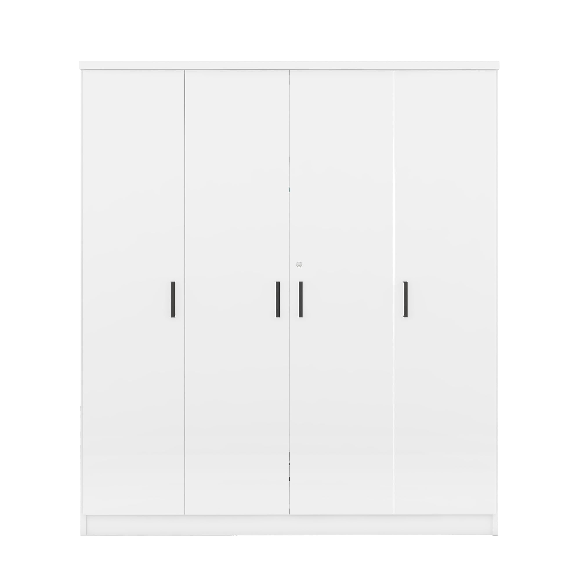 4 Door Wardrobe Armoire Closet with Storage Shelevs Freestanding Wardrobe Cabinet with One Drawer and Hanging Rod Clothes Cabinet Organizer for Bedroom, 59.2" L x 19.2" W x 67.9" H (White)