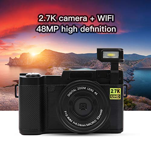 WiFi Digital Camera, Vlogging Camera 2.7K 48Mp Hd Digital Camera, 3Inch Rechargeable Small Digital Camera, 180° Rotation Cameras for Beginners