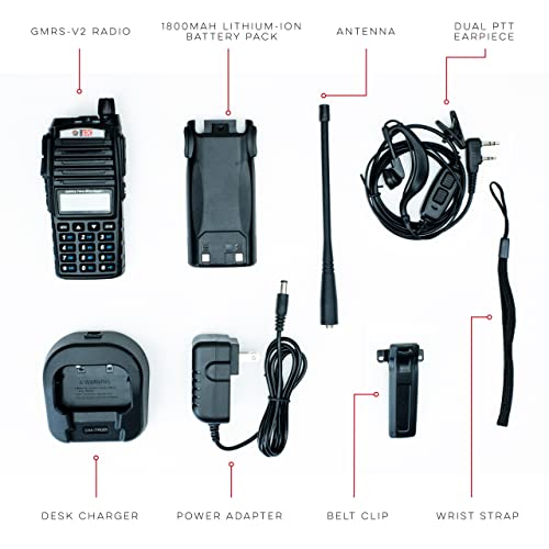 BTECH GMRS-V2 5W 200 Fully Customizable Channels GMRS Two-Way Radio. USB-C Charging, IP54 Weatherproof, Repeater Compatible, Dual Band Scanning (VHF/UHF), FM Radio, & NOAA Weather Broadcast Receiver