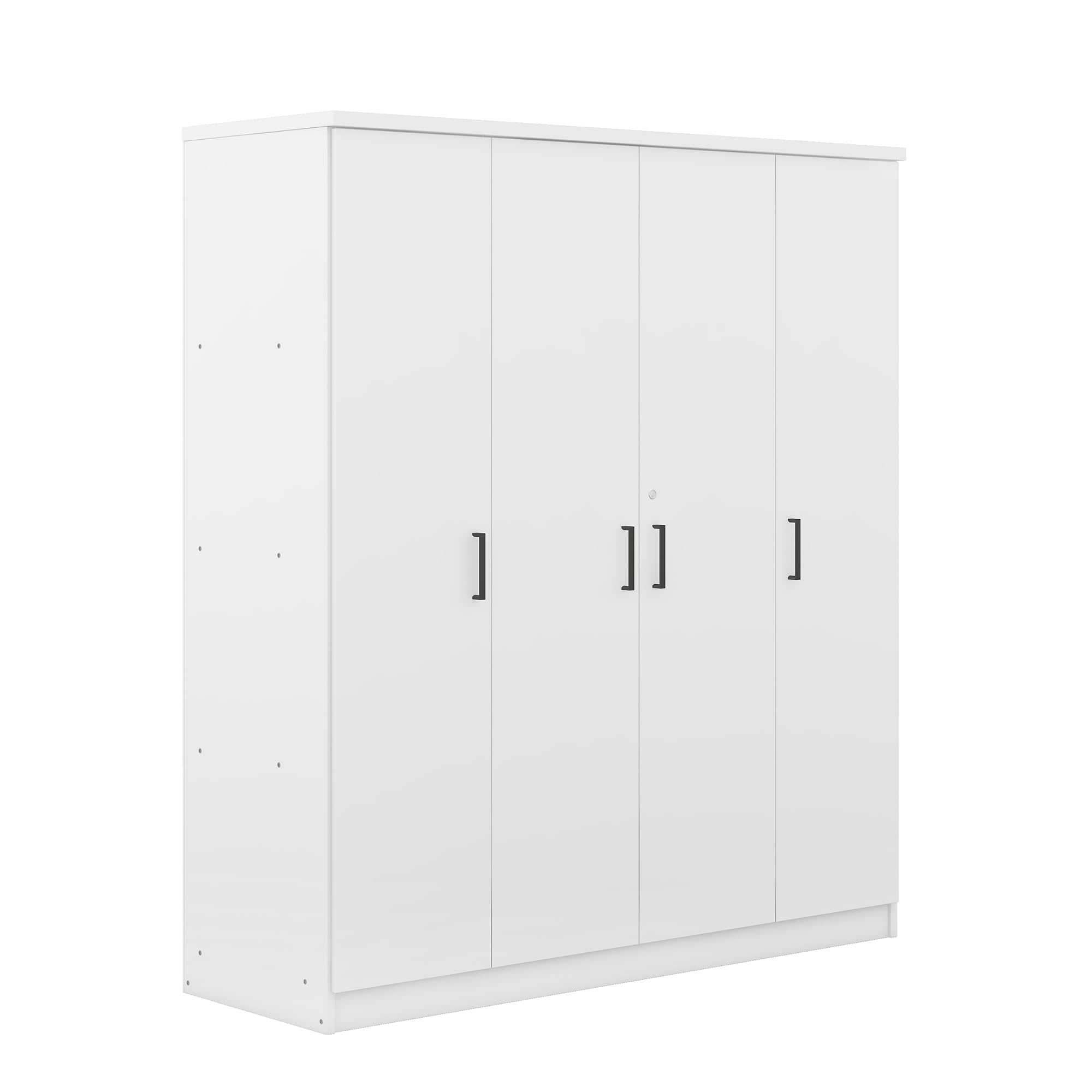 4 Door Wardrobe Armoire Closet with Storage Shelevs Freestanding Wardrobe Cabinet with One Drawer and Hanging Rod Clothes Cabinet Organizer for Bedroom, 59.2" L x 19.2" W x 67.9" H (White)