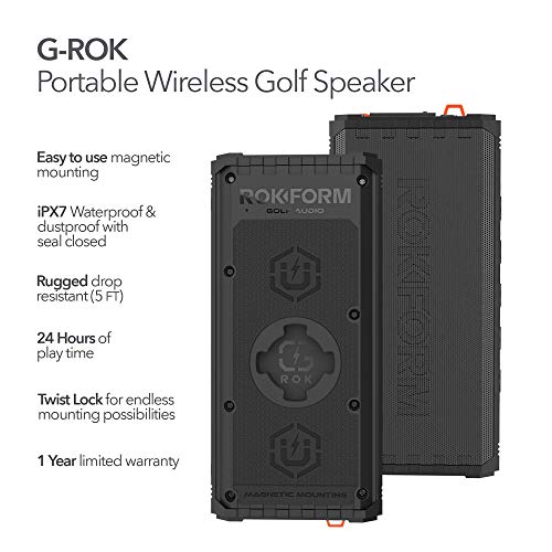 Rokform G-ROK β Portable Golf Speaker, Magnetic Wireless Speaker, IPX7 Waterproof, Shockproof & Dustproof, Loud & Clear Sound, 24 Hour Battery, Rugged Outdoor Golf Cart Speaker (Black)