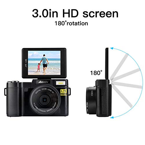 WiFi Digital Camera, Vlogging Camera 2.7K 48Mp Hd Digital Camera, 3Inch Rechargeable Small Digital Camera, 180° Rotation Cameras for Beginners