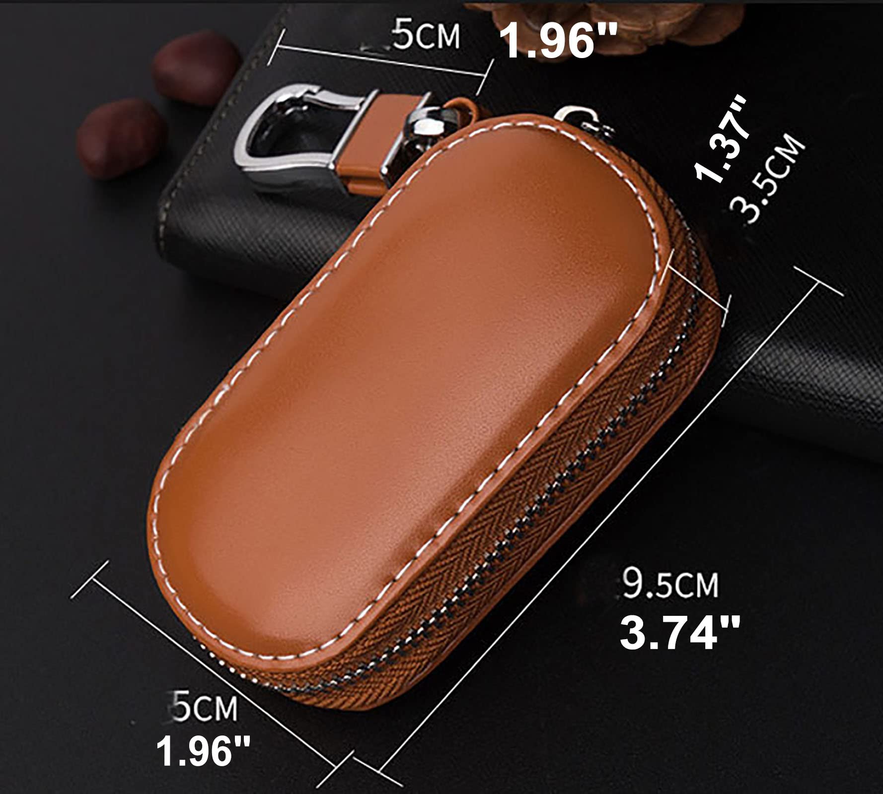 Acrecean Leather Car Key Case, Car Smart Key Chain Protector for Car Key Case Holder with Metal Hook, Car Remote Case with Zipper