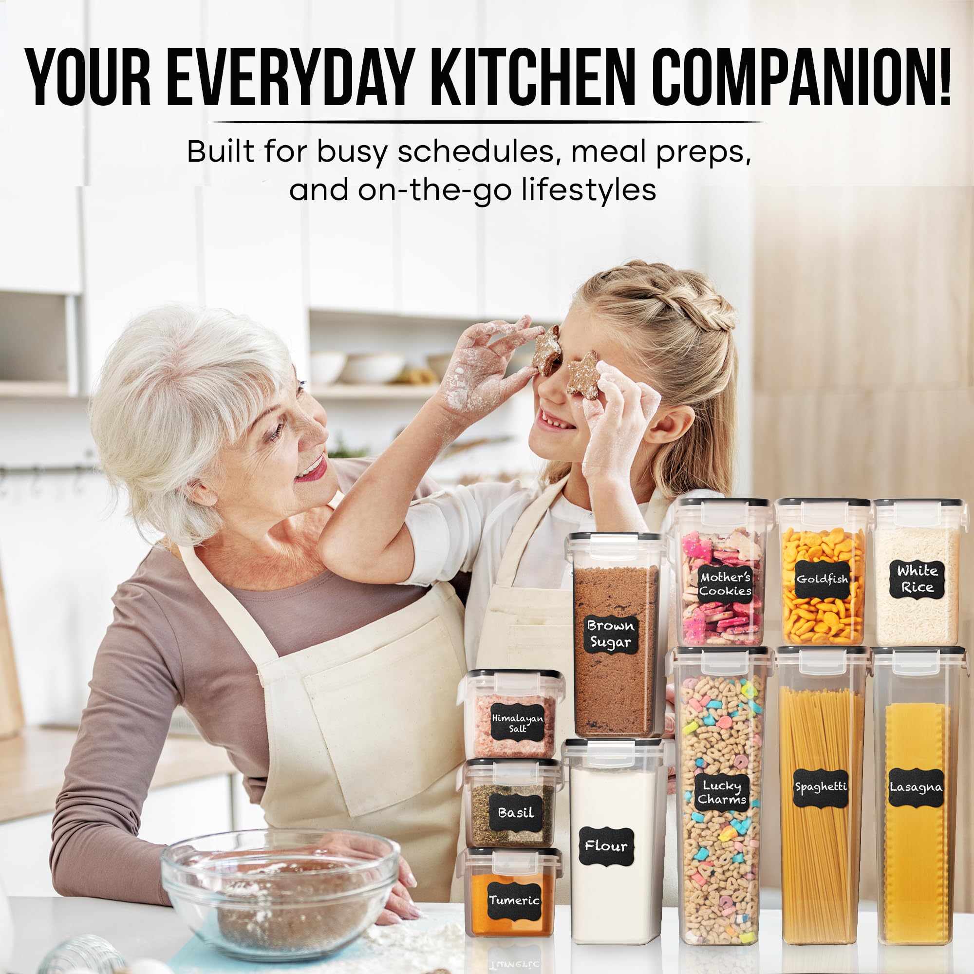 Airtight Food Storage Containers with Lids - 40 PC LARGE SIZE (20 Containers + 20 Lids) Kitchen & Pantry Organization - BPA Free Plastic Food Canister - Cereal, Rice, Flour and Sugar Containers