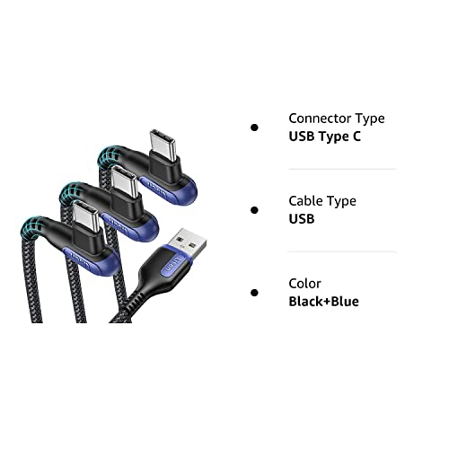 LISEN [3-Pack] 90-Degree USB-C Fast Charging Cables [6.6ft, 3.2A] -Never Rupture - Compatible with Samsung Galaxy S20/S10/S9/Note 10/9