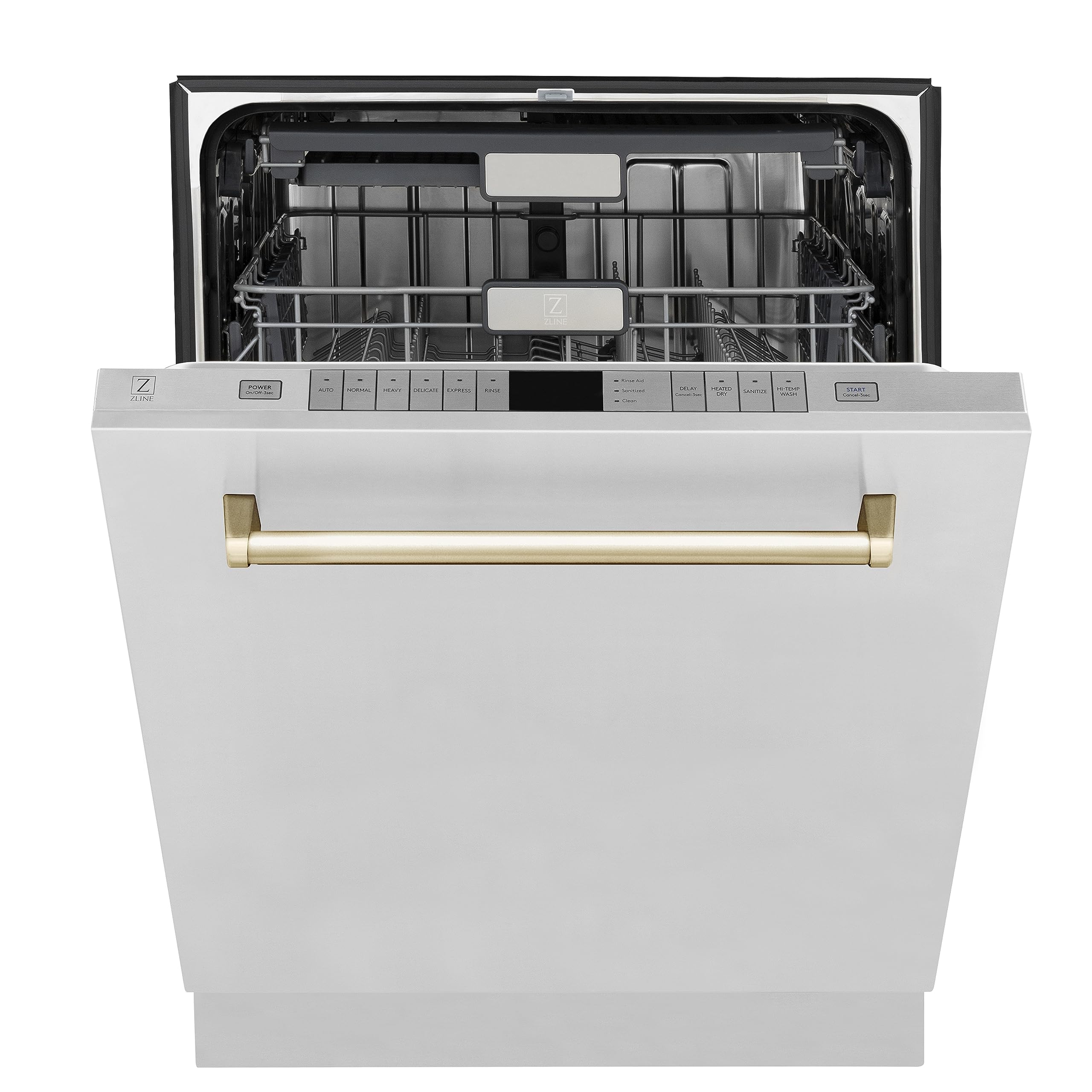 ZLINE Autograph Edition 24" 3rd Rack Top Touch Control Tall Tub Dishwasher in Stainless Steel with Gold Handle, 51dBa (DWMTZ-304-24-G)