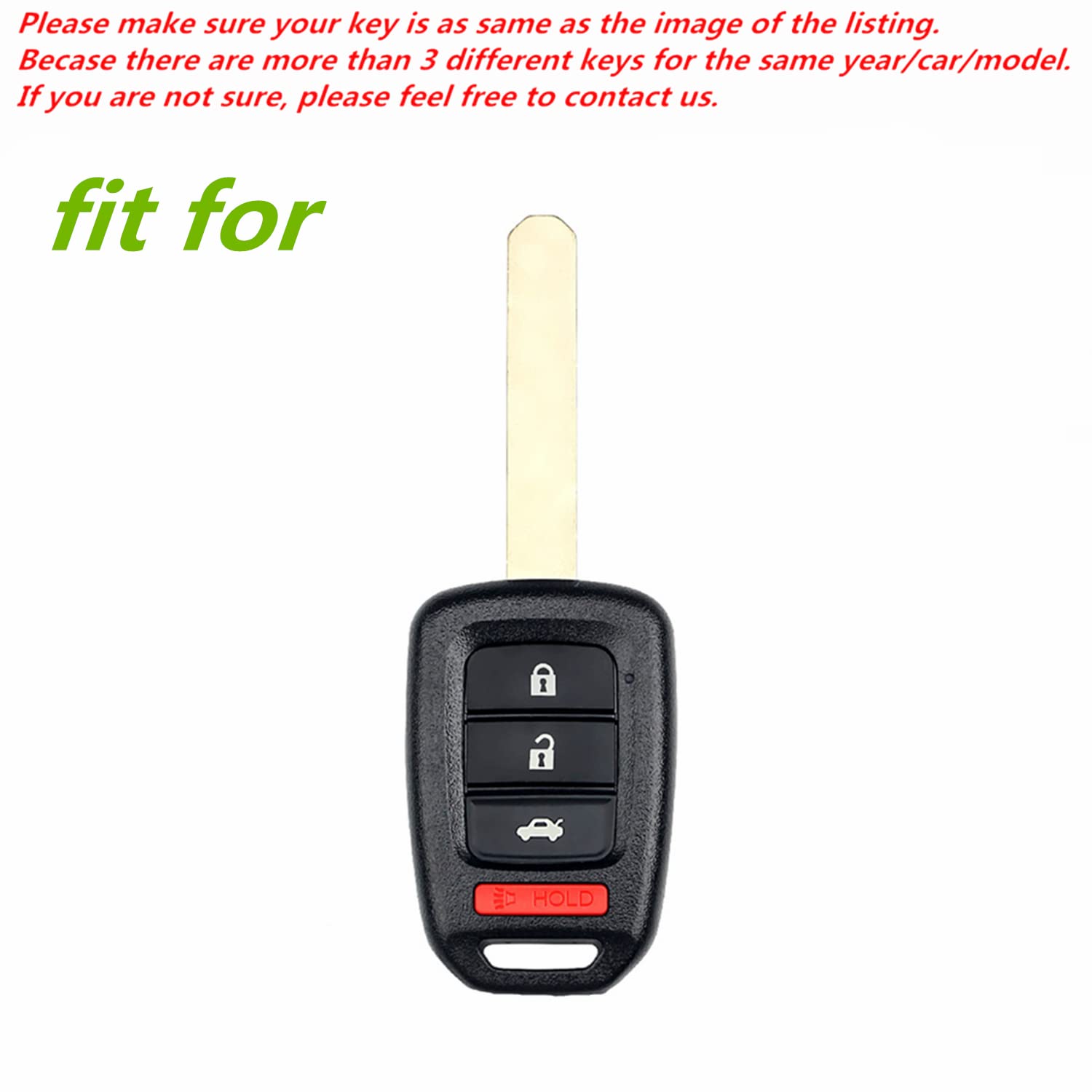 MJKEYAuto Black Leather 4 Buttons Remote Smart Key Fob Cover Case Chain for Honda Accord Sport Civic Crosstour CR-V HR-V 2019 2018 2017 2016 2015 2014 2013