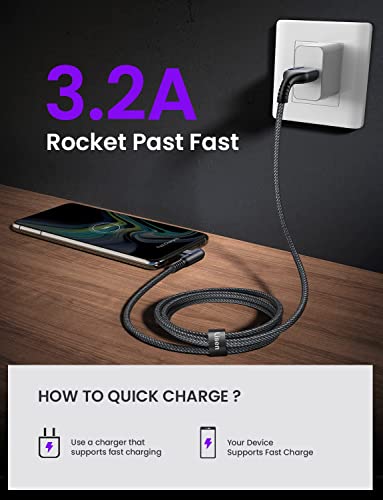 LISEN [3-Pack] 90-Degree USB-C Fast Charging Cables [6.6ft, 3.2A] -Never Rupture - Compatible with Samsung Galaxy S20/S10/S9/Note 10/9