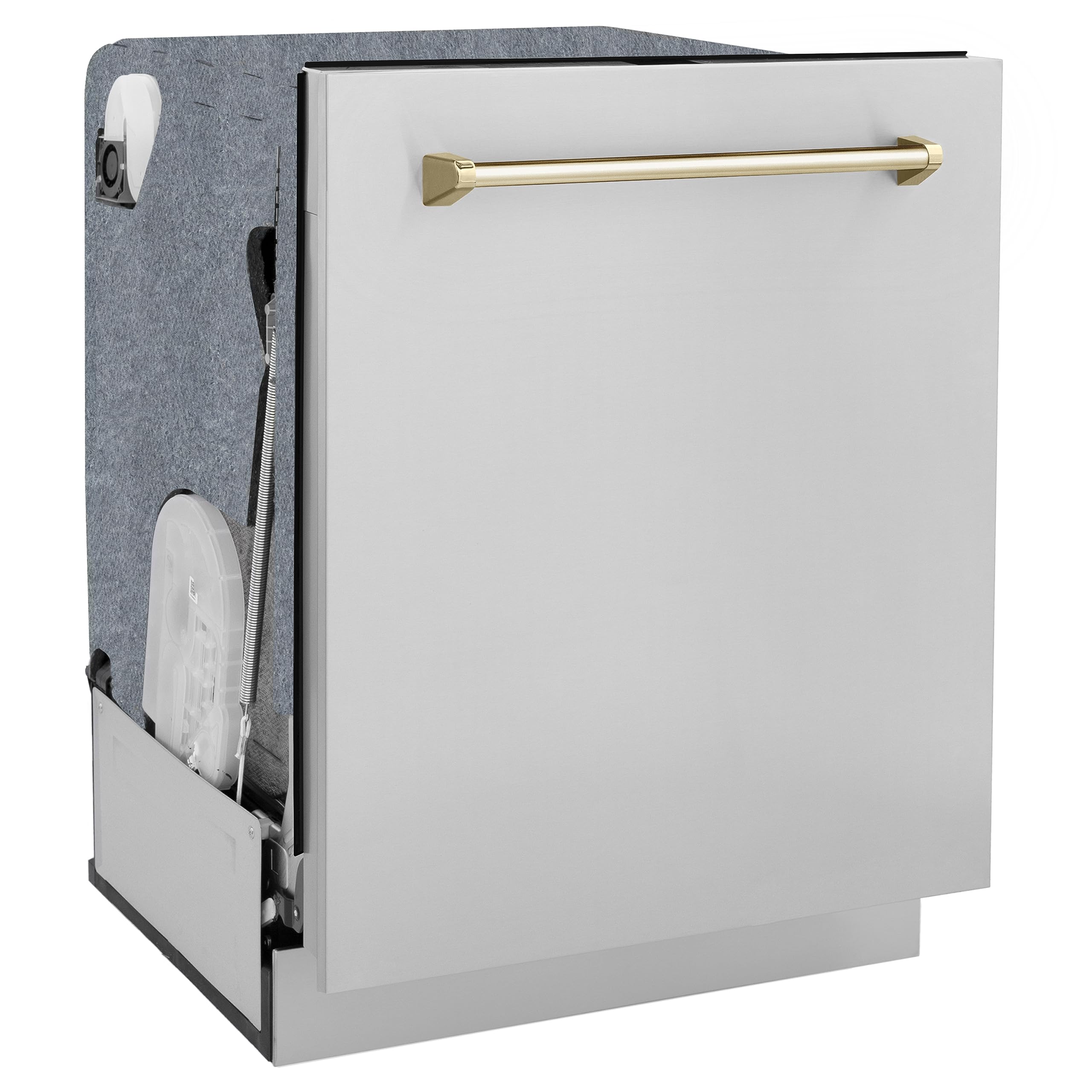 ZLINE Autograph Edition 24" 3rd Rack Top Touch Control Tall Tub Dishwasher in Stainless Steel with Gold Handle, 51dBa (DWMTZ-304-24-G)