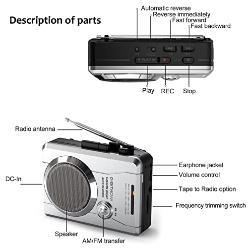 DIGITNOW!AM/FM Portable Pocket Radio and Voice Audio Cassette Recorder,Personal Audio Walkman Cassette Player with Built-in Speaker and Earphone