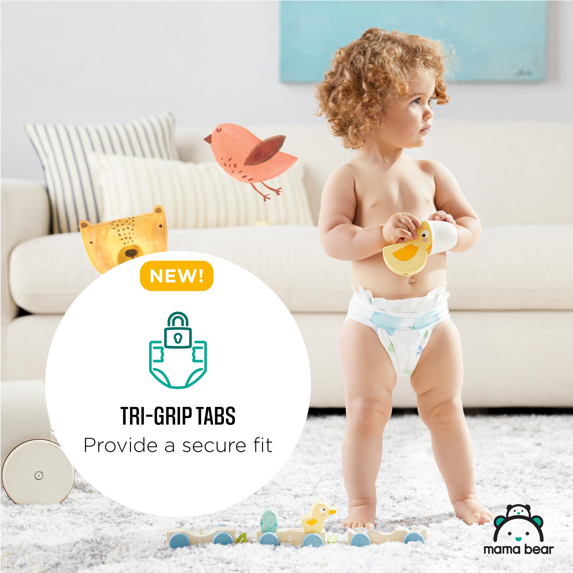 Amazon Brand - Mama Bear Gentle Touch Diapers, Hypoallergenic, Size 1, 196 Count (4 packs of 49)