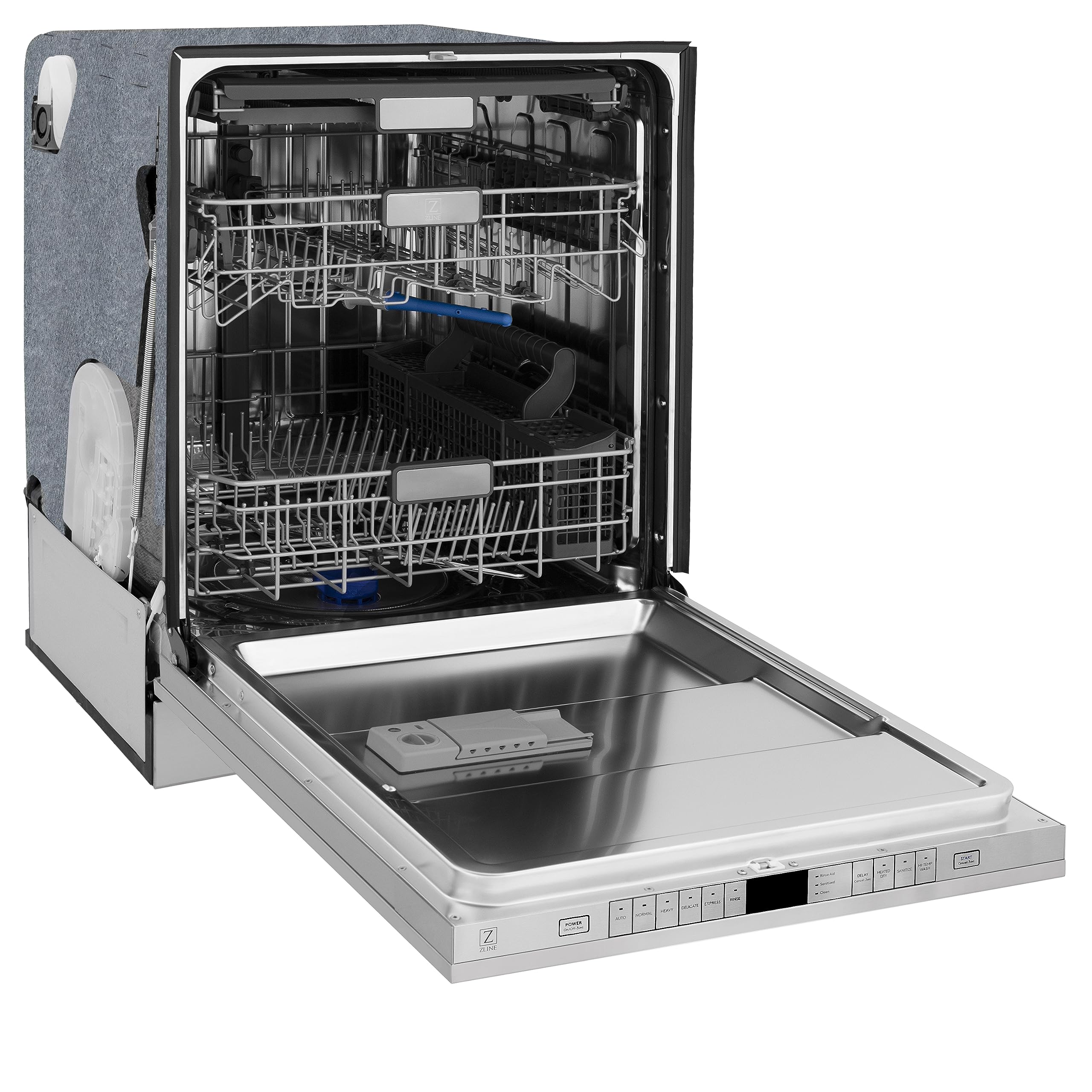 ZLINE Autograph Edition 24" 3rd Rack Top Touch Control Tall Tub Dishwasher in Stainless Steel with Gold Handle, 51dBa (DWMTZ-304-24-G)