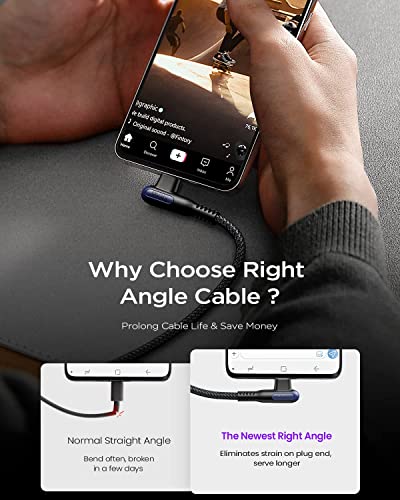 LISEN [3-Pack] 90-Degree USB-C Fast Charging Cables [6.6ft, 3.2A] -Never Rupture - Compatible with Samsung Galaxy S20/S10/S9/Note 10/9