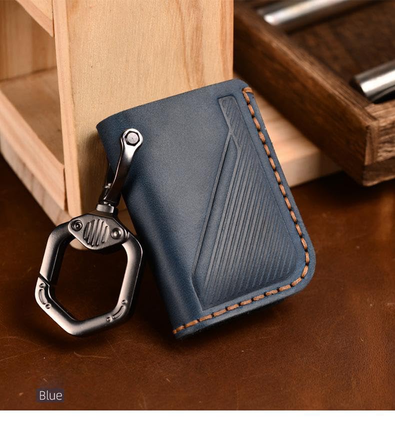 SANRILY Handmade Leather Smart Key Fob Cover for LYNK&CO 05 06 01 09 Accessories Keyless Key Fob Case with Keychain Blue