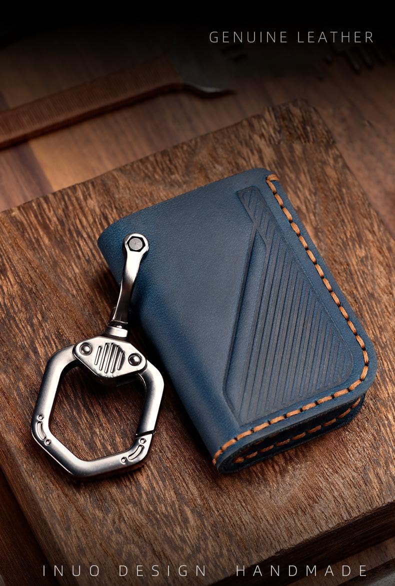 SANRILY Handmade Leather Smart Key Fob Cover for LYNK&CO 05 06 01 09 Accessories Keyless Key Fob Case with Keychain Blue