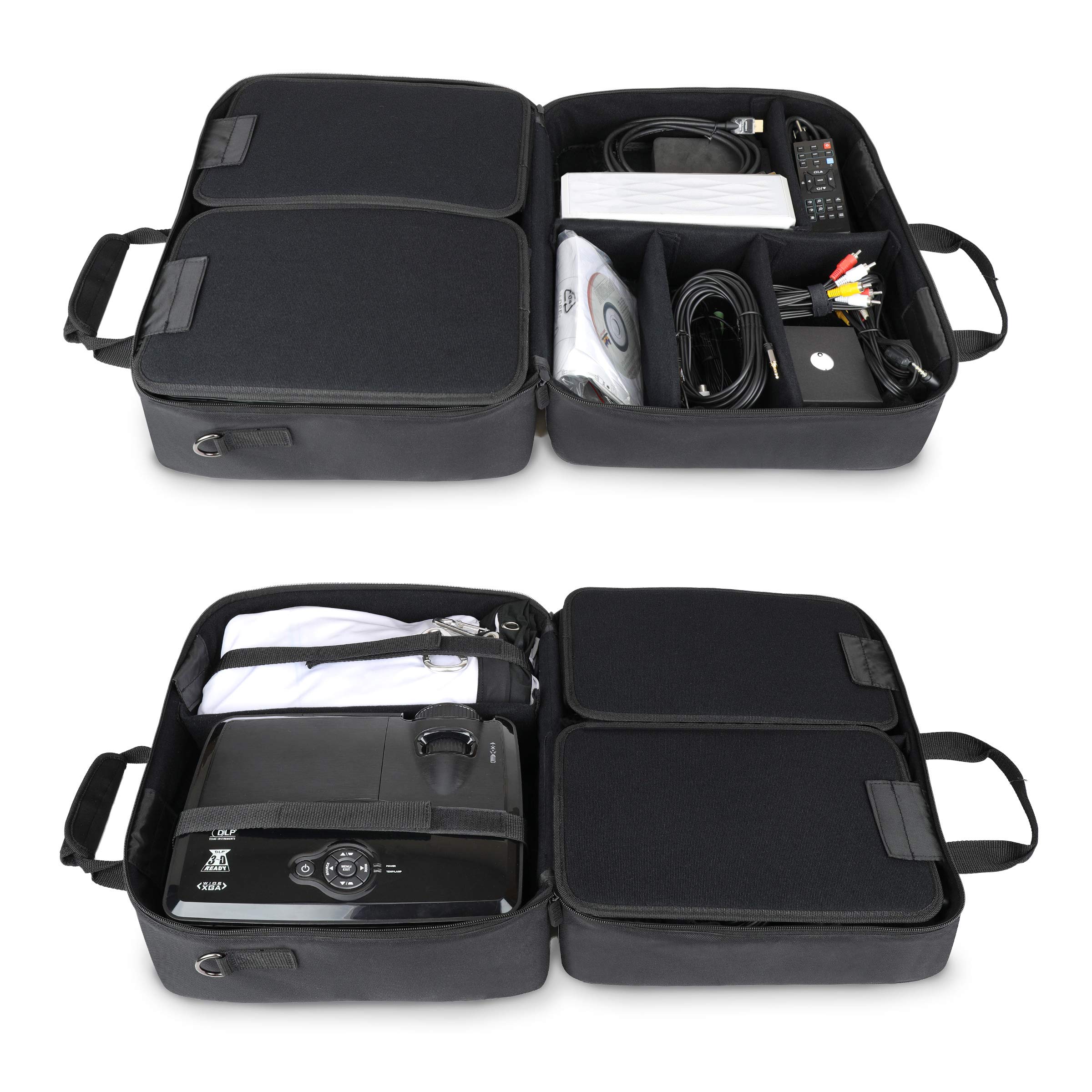 USA GEAR Projector Case - Portable Projector Bag Compatible with Epson Home Cinema 1060, GooDee 2020, YABER Y30, and More Movie Projectors - Scratch Resistant and Customizable Interior (Black)