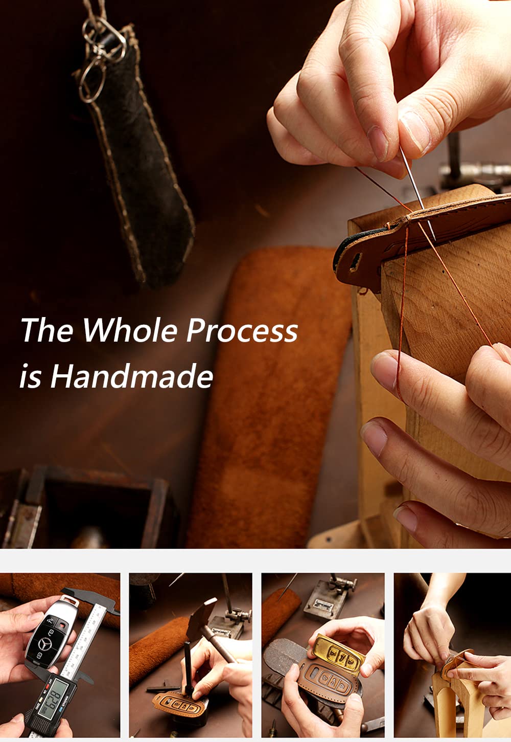 SANRILY Handmade Leather Smart Key Fob Cover for LYNK&CO 05 06 01 09 Accessories Keyless Key Fob Case with Keychain Blue