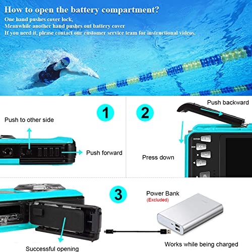 Waterproof Camera Compact Underwater Cameras 48MP 2.7K Full HD Video Recorder 10FT Selfie Dual Screens Waterproof Digital Camera for Snorkeling