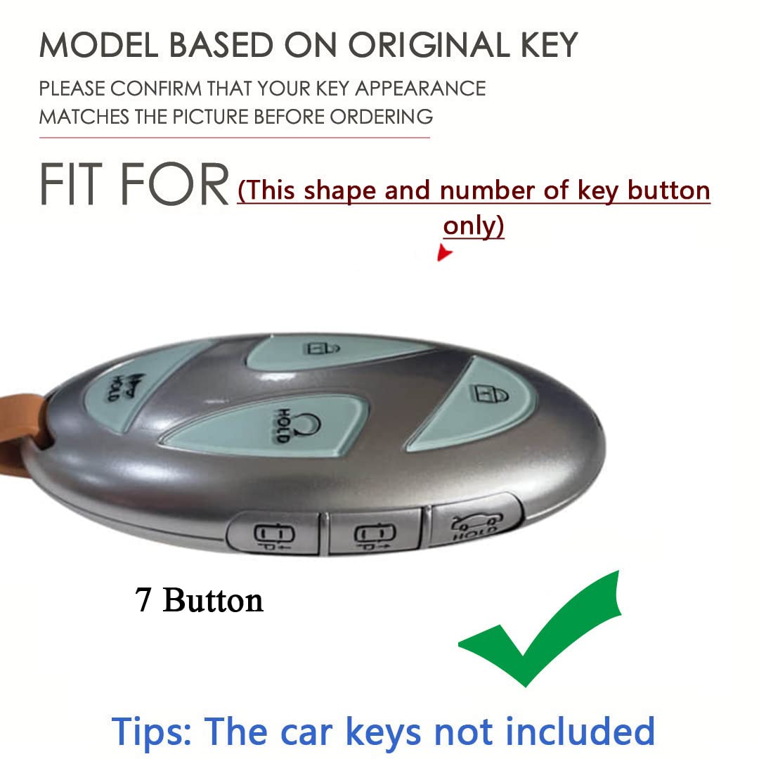SANRILY Handmade Leather 7 Button Key Fob Cover for Hyundai ioniq 6 2023 Smart Key Keyless Full Protection Key Fob Case with Keychain Black