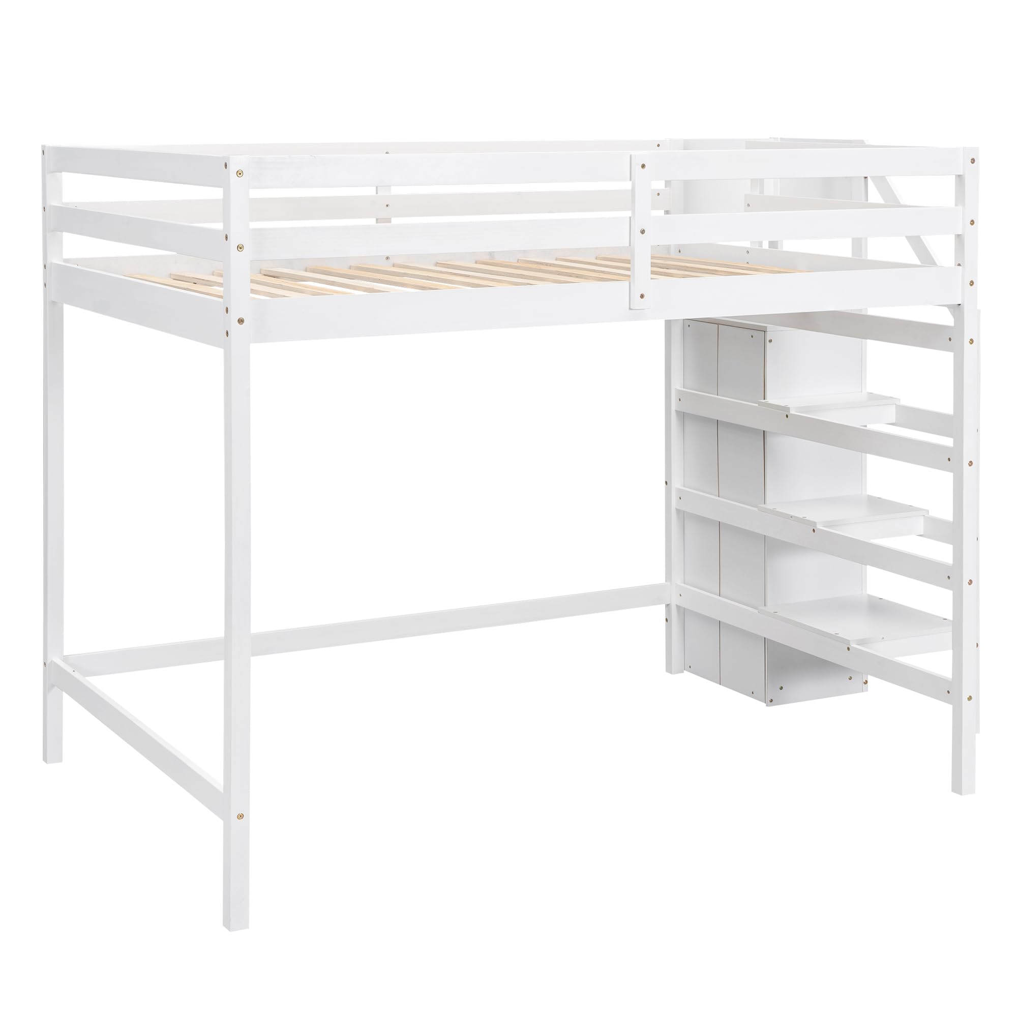 Harper & Bright Designs Full Size Loft Bed with Wardrobe and Staircase, Wooden Full Loft Bed Frame, High Loft Bed for Kids Teens Adults, White