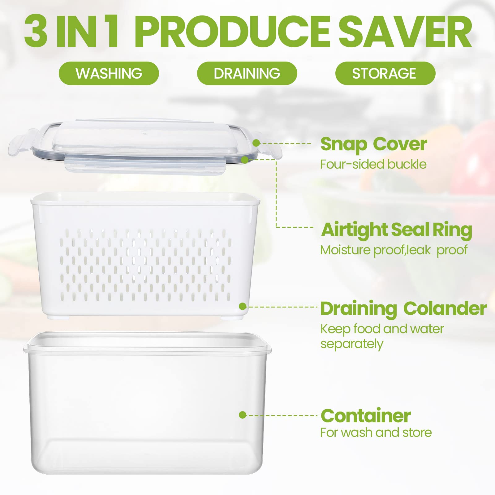 8 Pack Fridge Organizers Fruit Storage Containers for Fridge Produce Saver Containers Bins with Lid & Removable Drain Colanders Refrigerator Storage Organizer for Salad, Vegetable, Berry, Lettuce