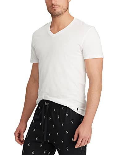 POLO Big Ralph Lauren Men's Classic Fit Cotton V-Neck Undershirt 3-Pack, White/Cruise Navy-3 Pack, 1X Tall