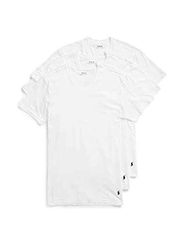 POLO Big Ralph Lauren Men's Classic Fit Cotton V-Neck Undershirt 3-Pack, White/Cruise Navy-3 Pack, 1X Tall
