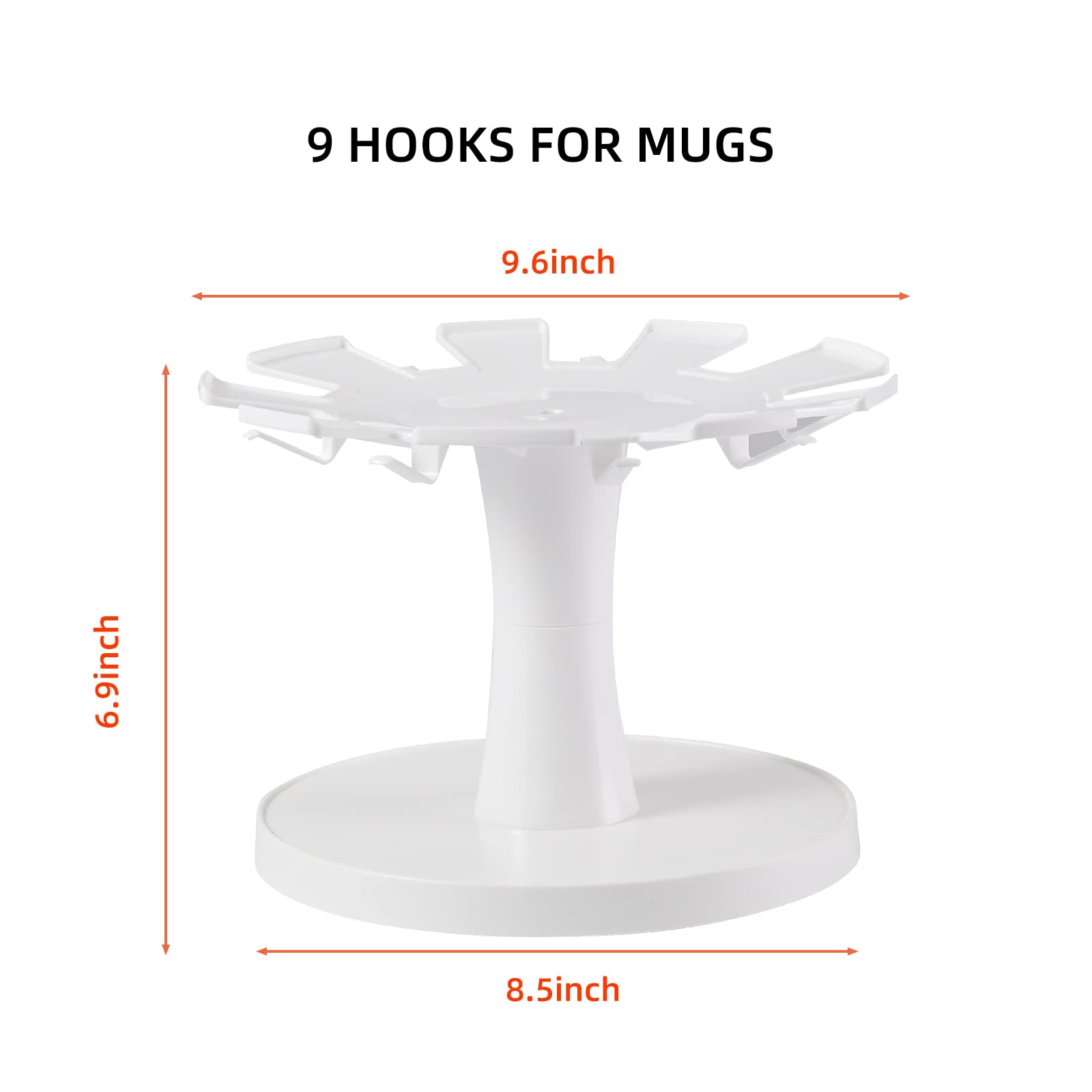 NEALYSEA Coffee Mug Holder, Rotatable Cup Stand with 9 Hooks, Tea Cup Rack for Saucers and Coffee Pod Holder, Mug Tree for Coffee Counter Bar and Kitchen