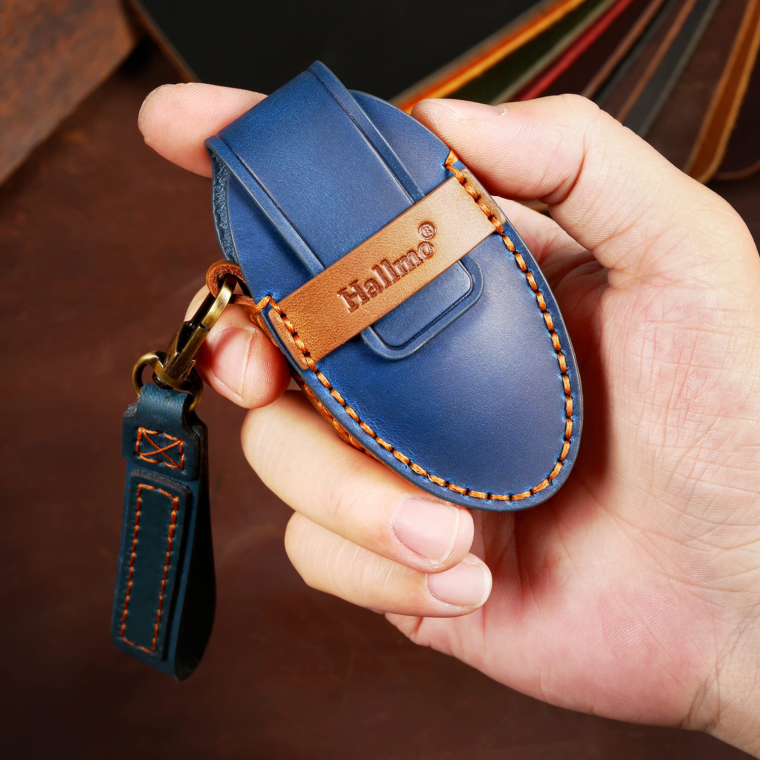 SANRILY Handmade Leather 7 Button Key Fob Cover for Hyundai ioniq 6 2023 Smart Key Keyless Full Protection Key Fob Case with Keychain Black