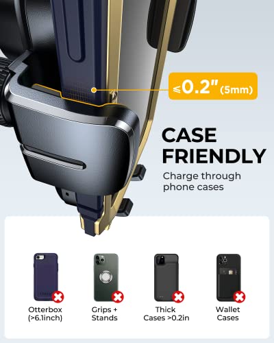 Wireless Car Charger Phone Mount: Dual Coil Joyroom LED Qi 15W Cell Phone Fast Charging Vent Holder with Auto Smart Sensor Clamping for iPhone 14 13 12 11 Pro Max, Samsung Galaxy S22 21 Note 20