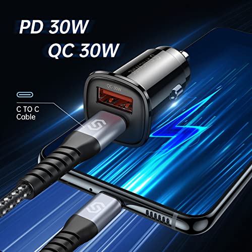 Syncwire USB C Car Charger 60W [PD 30W & QC 30W] Car Charger Fast Charging USB Car Charger Adapter with 5FT Type C Cable Compatible with Samsung S23/S22 Google Pixel 7/7Pro iPhone 14 Pro Max and More